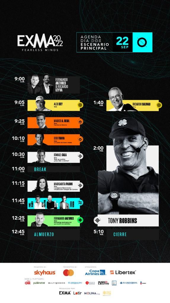 EXMA 2022: Tony Robbins dirá cómo enfrentar los miedos y más