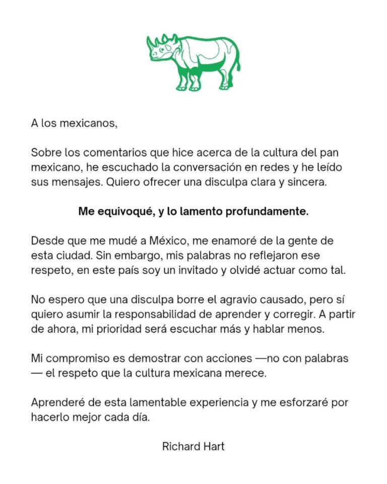 Richard Hart ofrece disculpas a México, tras criticar el pan de nuestro ...